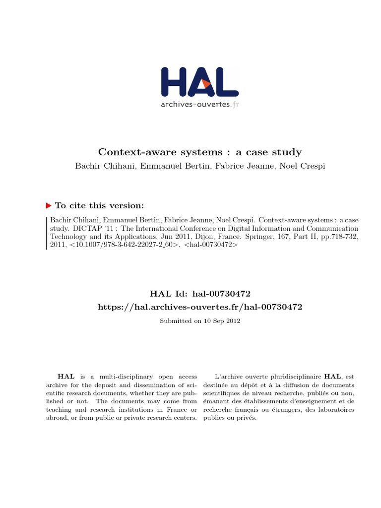 Context-Aware Systems: A Case Study: Bachir Chihani, Emmanuel Bertin ...