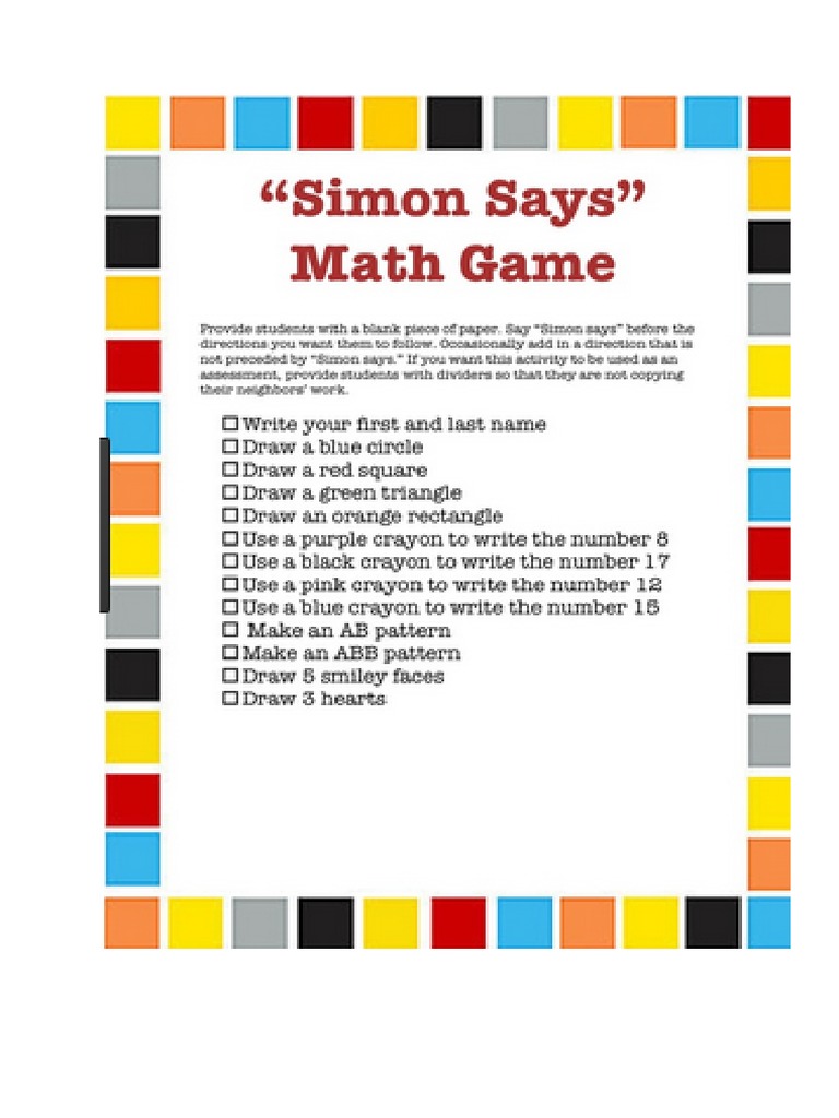 Simon Says Math Game | PDF