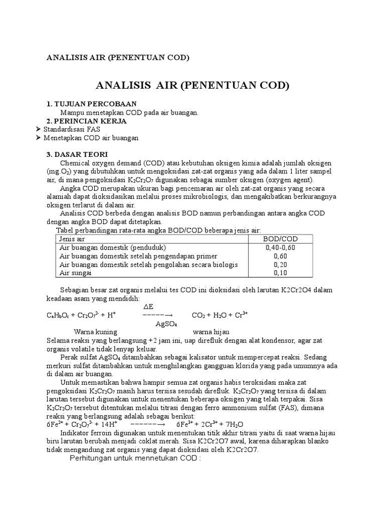ANALISIS AIR Penentuan Cod | PDF