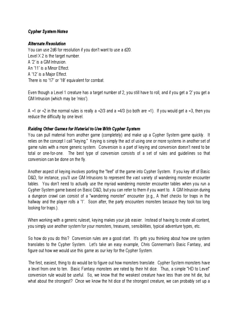 Cypher System Notes | PDF | Dwarf (Dungeons & Dragons) | Role Playing Games