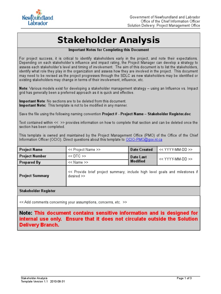 Stakeholder Analysis Template | PDF | Project Management | Leadership