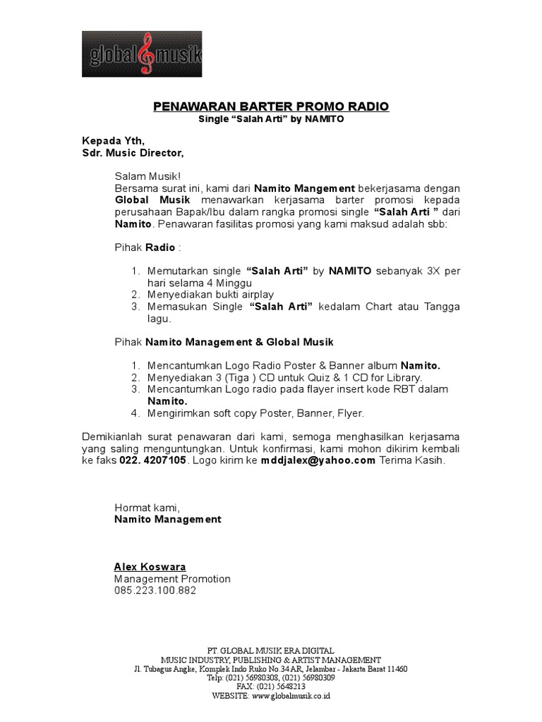 Surat Penawaran Barter Promo Radio | PDF