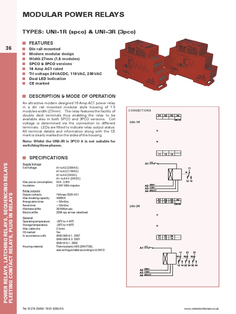 Modular Power Relays: TYPES: UNI-1R (Spco) & UNI-3R (3pco) | PDF ...