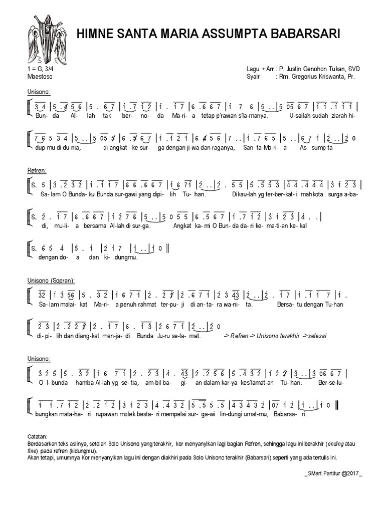 Himne Santa Maria Assumpta Babarsari - 1 Suara | PDF