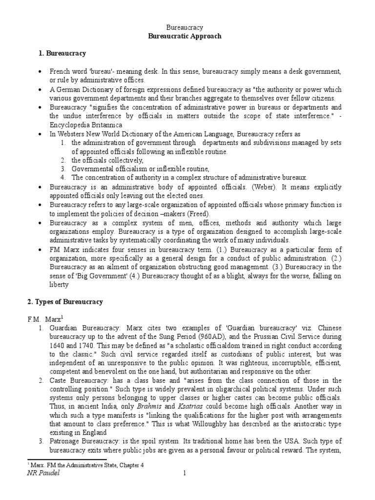 Bureaucratic Approach 1. Bureaucracy: NR Paudel | PDF | Bureaucracy ...