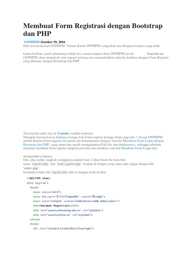 Membuat Form Registrasi Dengan Bootstrap Dan PHP | PDF