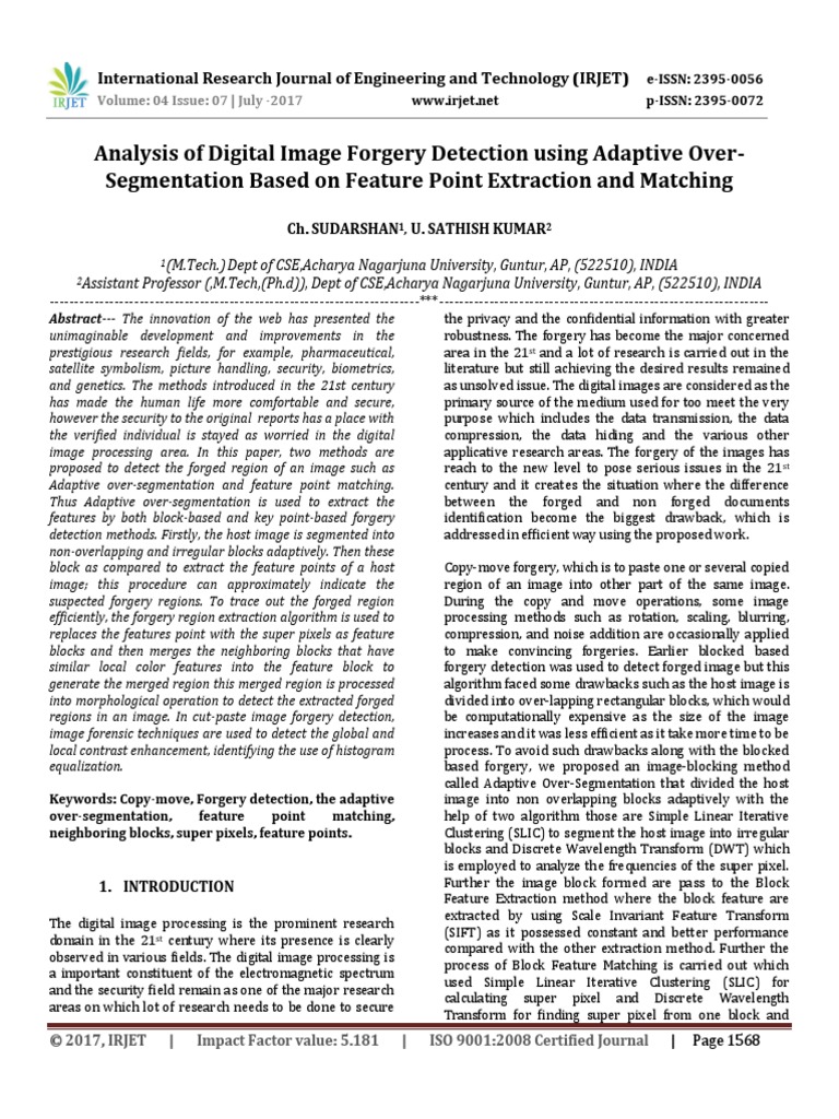 Analysis Of Digital Image Forgery Detection Using Adaptive Over Segmentation Based On Feature