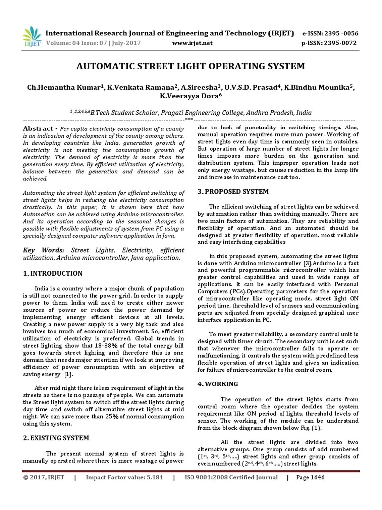 Automatic Street Light Operating System | PDF | Street Light | Automation
