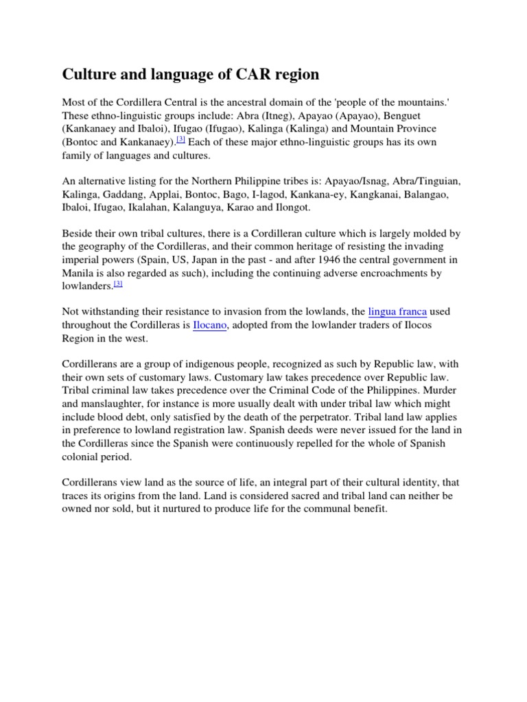 Culture and Language of CAR Region | PDF