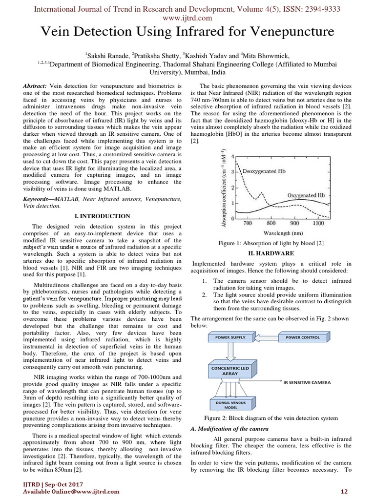 Vein Detection Using Infrared For Venepuncture | PDF | Optical Filter ...
