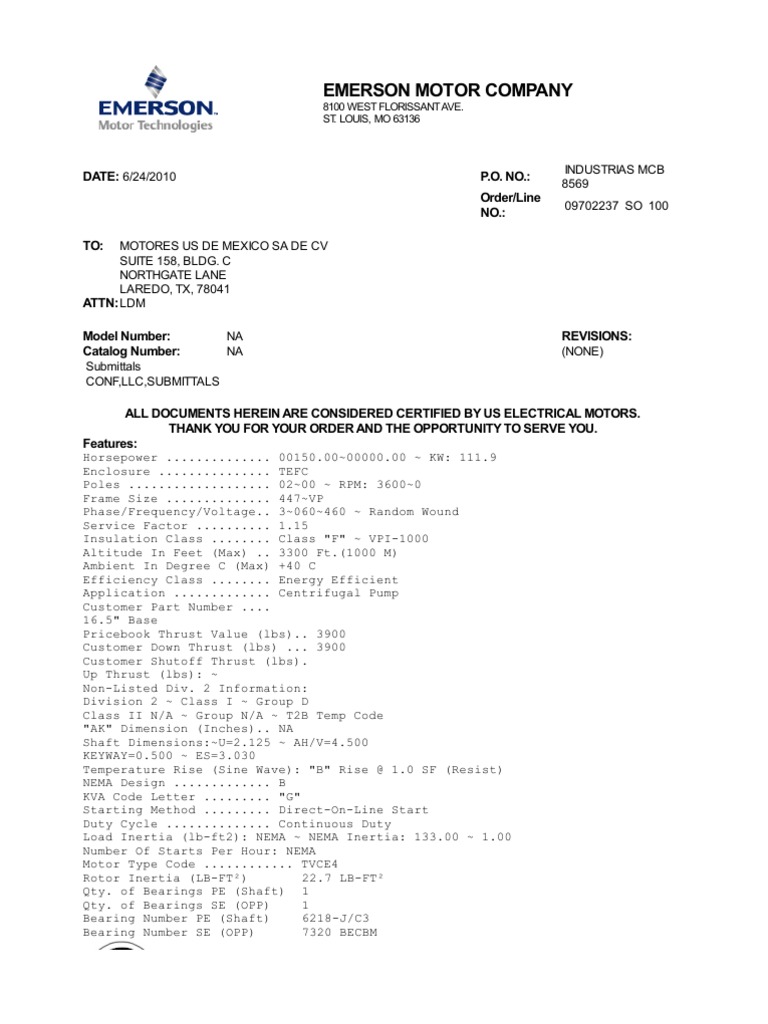 150hp-2p-460vac-Frame 447VP | PDF | Physical Quantities | Force