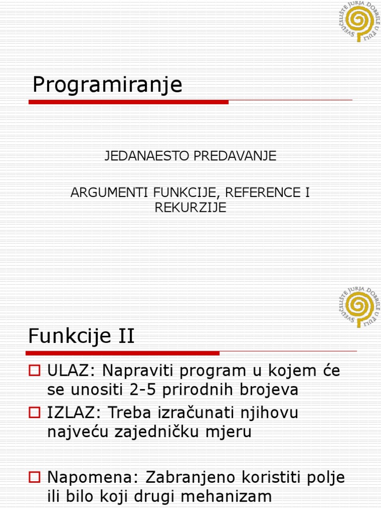 11 - Argumenti Funkcije Reference I Rekurzije | PDF