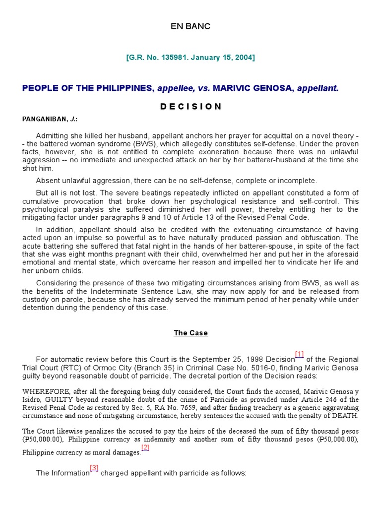 PEOPLE OF THE PHILIPPINES, Appellee, vs. MARIVIC GENOSA, Appellant ...