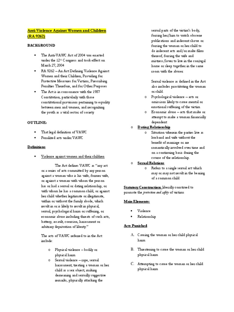 Anti-Violence Against Women and Children (RA 9262) : Background | PDF ...