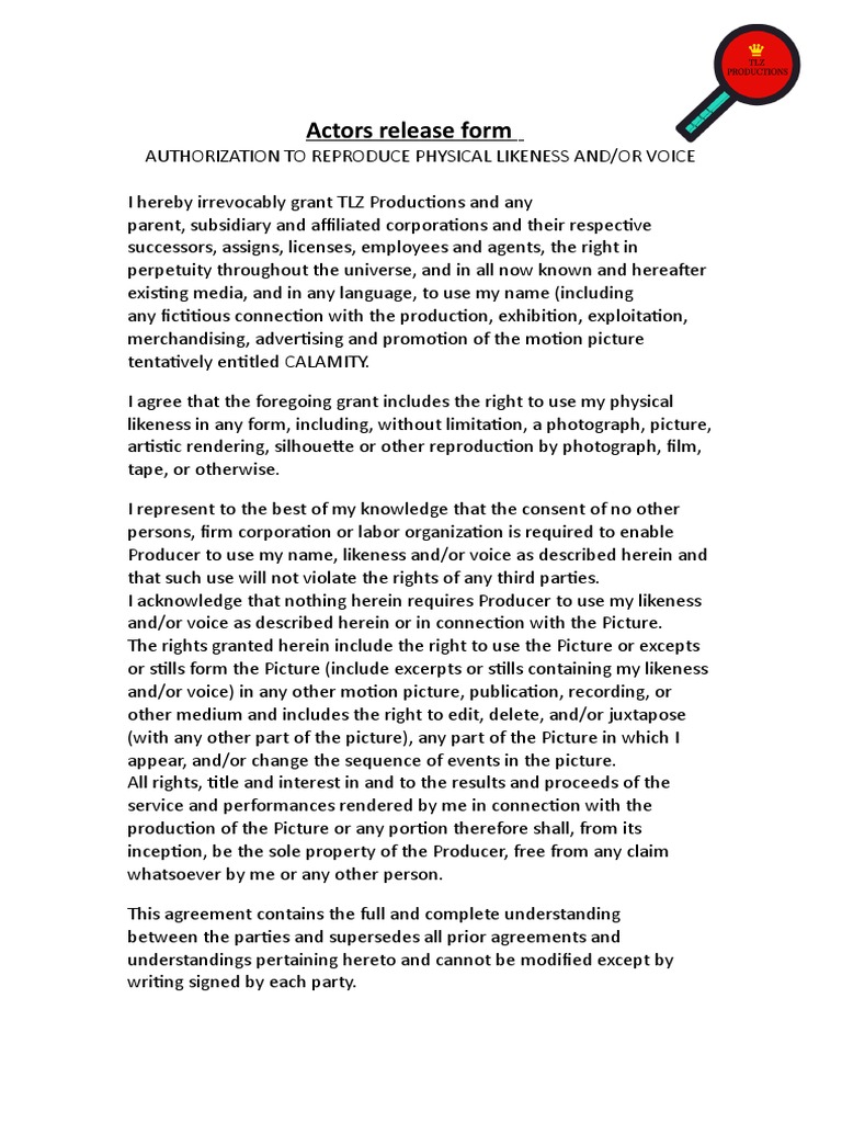 Actors Release Form | PDF | Virtue | Private Law