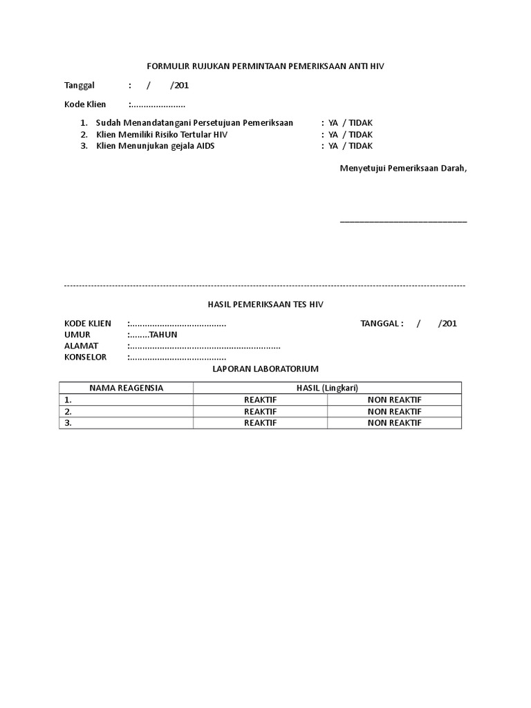 Formulir Rujukan Tes HIV | PDF | Teknologi & Rekayasa