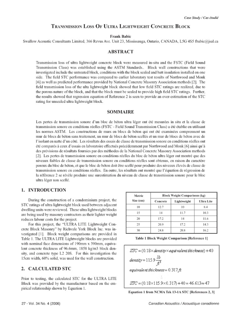 Ultra Lightweight Concrete Block STC Analysis | PDF | Building ...
