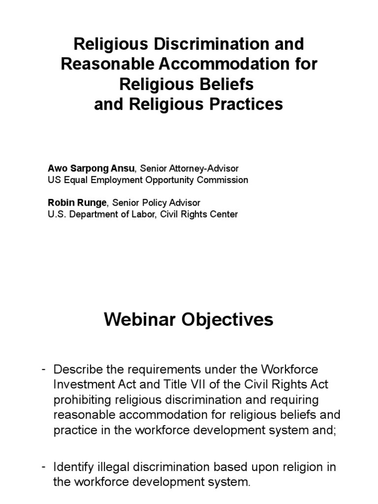 Religious Discrimination and Reasonable Accommodation For Religious ...