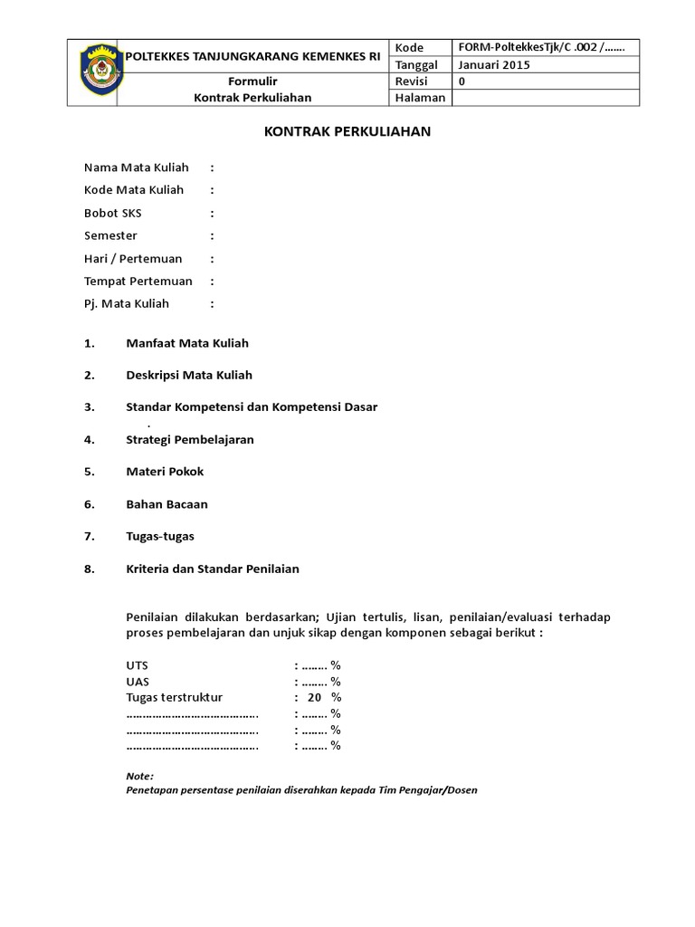 01contoh Form Kontrak Perkuliahan | PDF