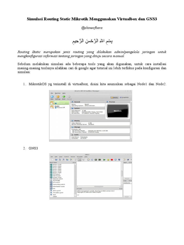 Simulasi Routing Static Mikrotik Menggunakan Virtualbox Dan GNS3 | PDF