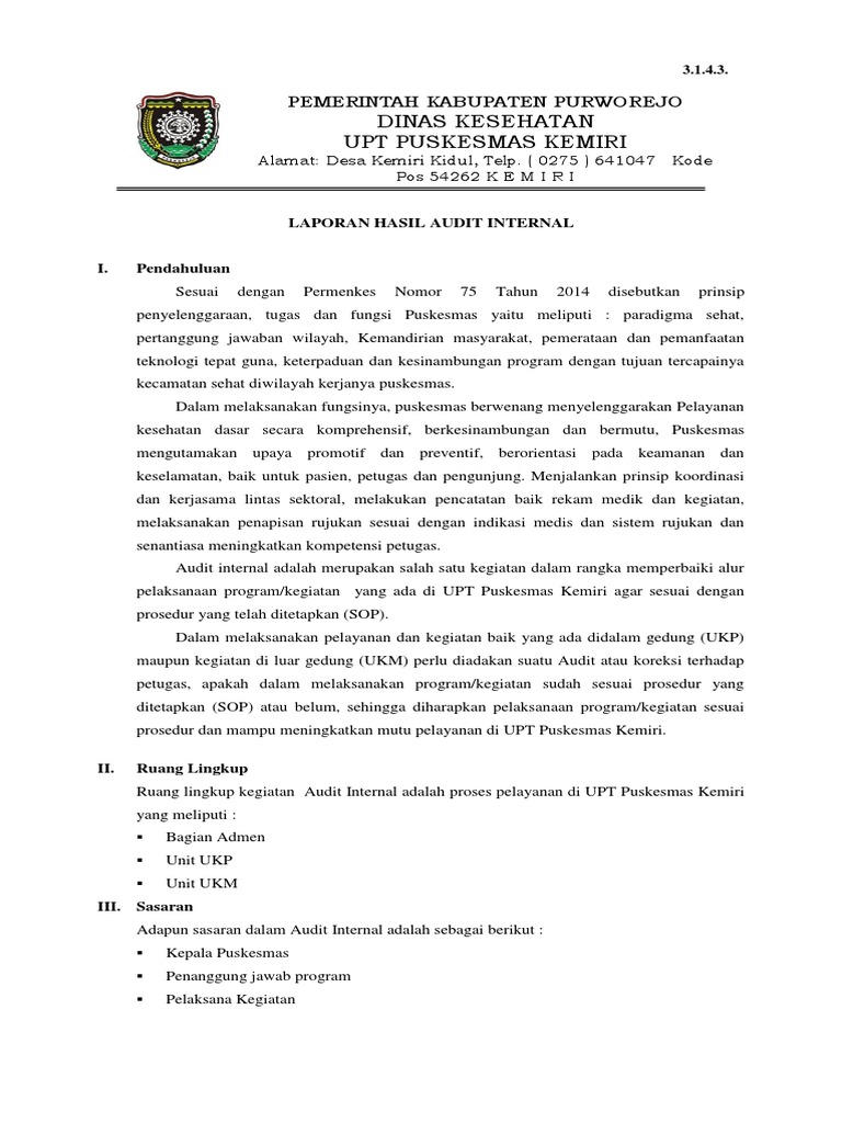3.1.4.3. Laporan Hasil Audit Internal | PDF