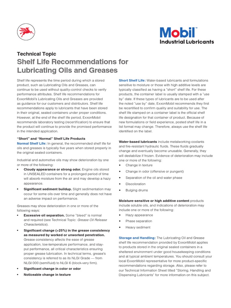 TT Lubricating Oils Greases Shelf Life Recommendations | PDF | Shelf ...