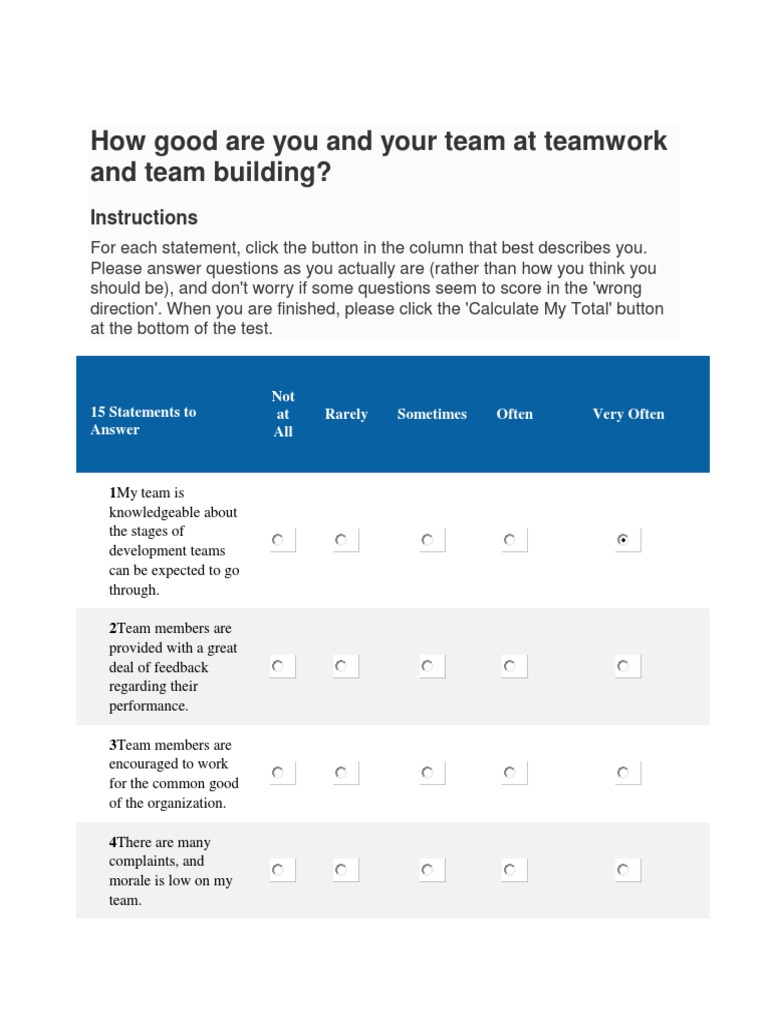 Team Building Assement Form | PDF | Team Building | Conflict (Process)