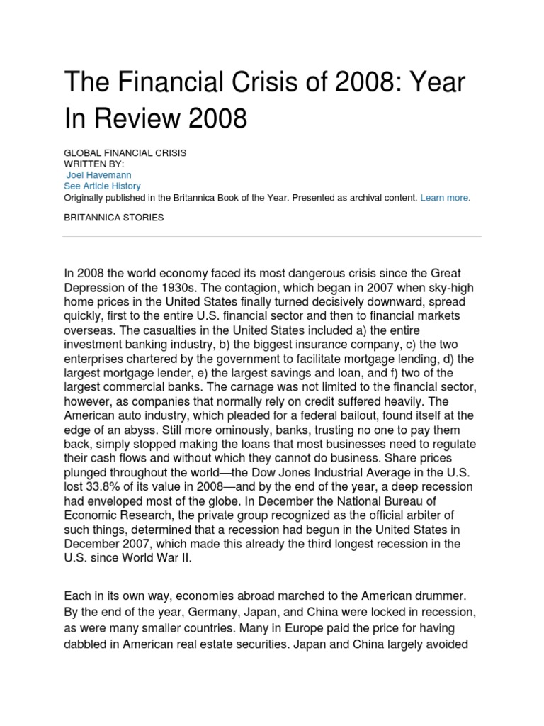 2008 Global Financial Crisis Overview | PDF | Mortgage Loan | Financial ...