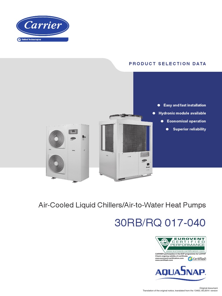 30RB/RQ 017-040: Air-Cooled Liquid Chillers/Air-to-Water Heat Pumps ...