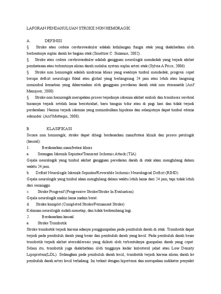 Laporan Pendahuluan Stroke Non Hemoragik | PDF | Sains & Matematika