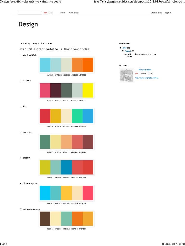Design - Beautiful Color Palettes + Their Hex Codes | PDF | Competitive ...