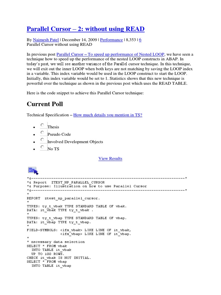 Parallel Cursor - 2: Without Using READ: Current Poll | PDF | Database Index | Control Flow