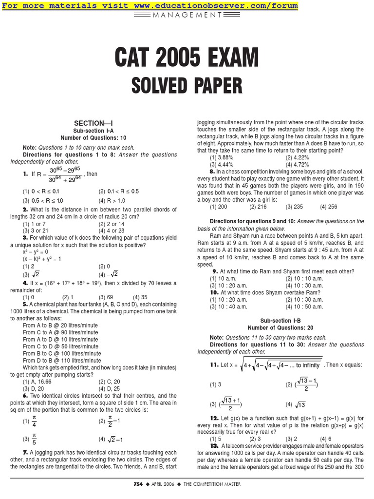 CAT 2005 Exam Solved Paper Set 2 | Descargar gratis PDF ... CAT 2005 Exam Solved Paper Set 2 | Descargar gratis PDF ...