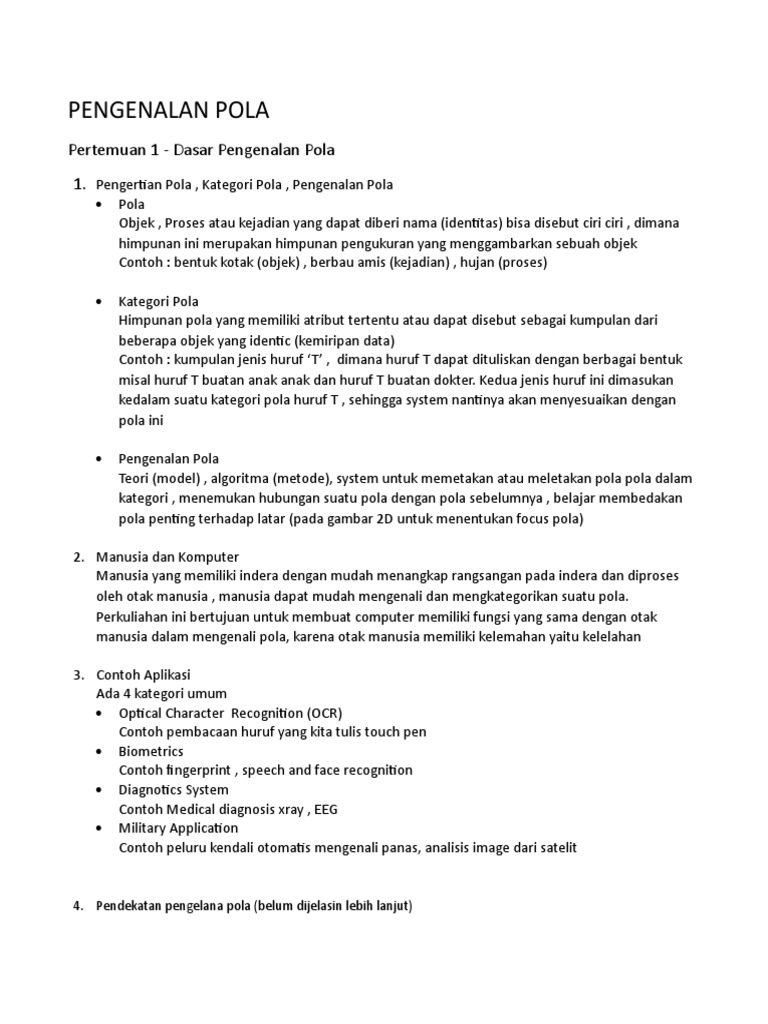 Pertemuan 1 - Dasar Pengenalan Pola | PDF