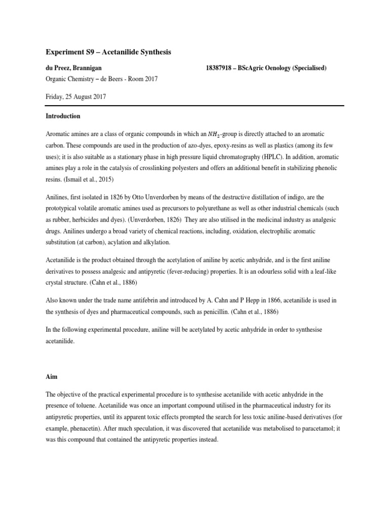 Acetanilide Synthesis via TLC Analysis | PDF | Thin Layer ...