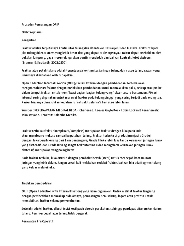 Prosedur Pemasangan ORIF | PDF