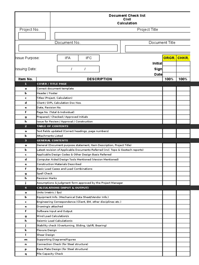 Civil Calculations Checklist | PDF | Geotechnical Engineering | Engineering