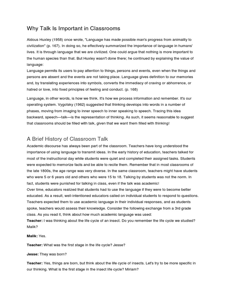 Classroom Talk | PDF | Neuropsychological Assessment | Psychological ...