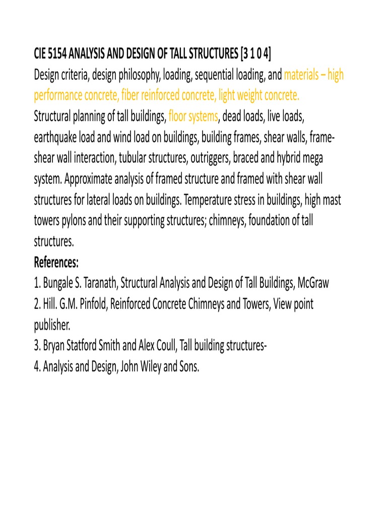 Tall Structures: Design & Analysis | PDF