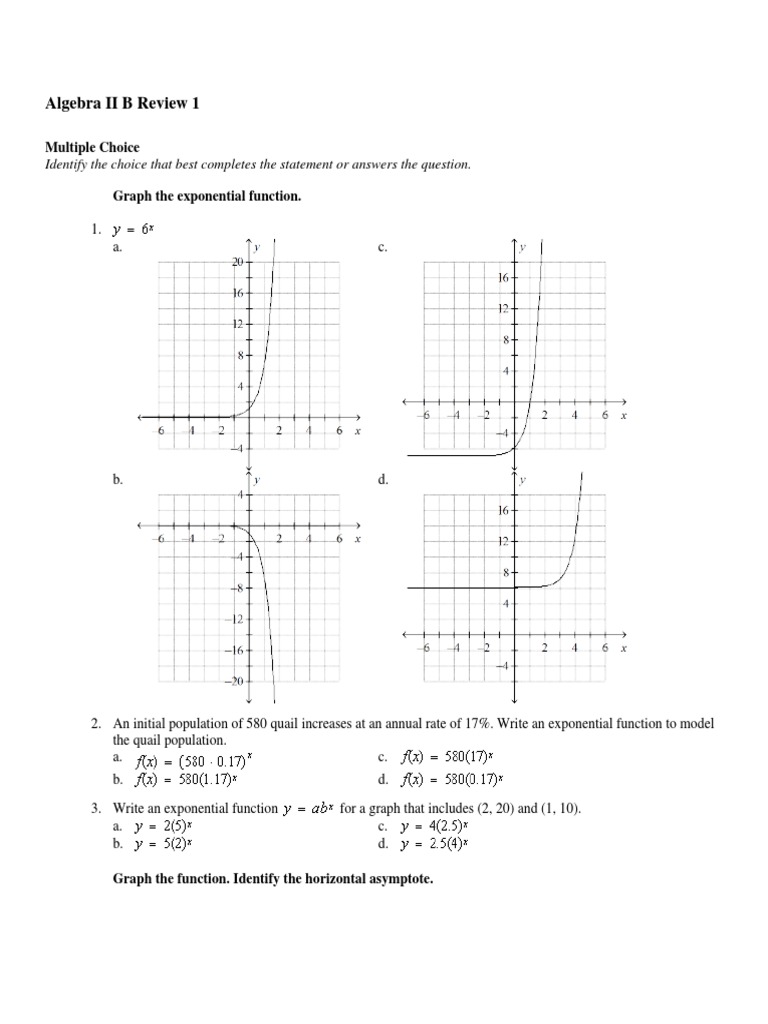 Algebra II B Review 1: Multiple Choice | PDF | Exponential Function ...