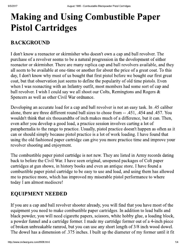 Ammo-Making and Using Combustible Paper Pistol Cartridges | PDF ...