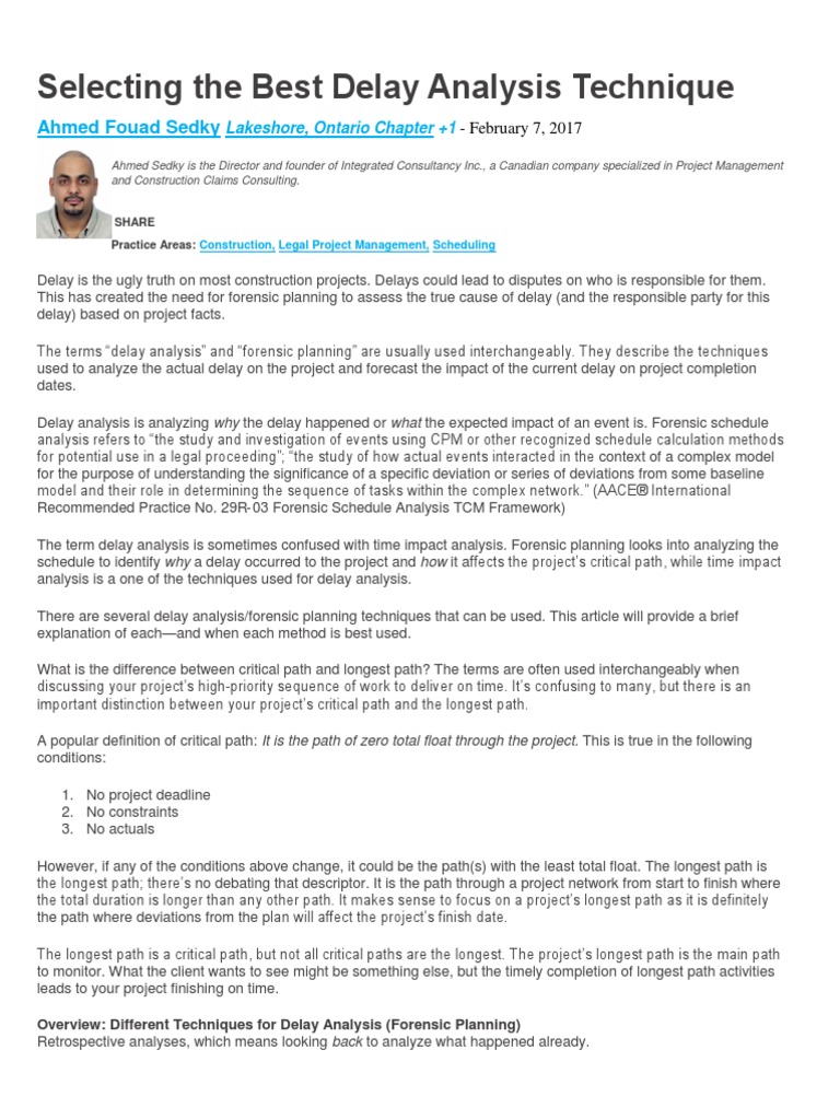Selecting The Best Delay Analysis Technique | PDF | Project Management ...