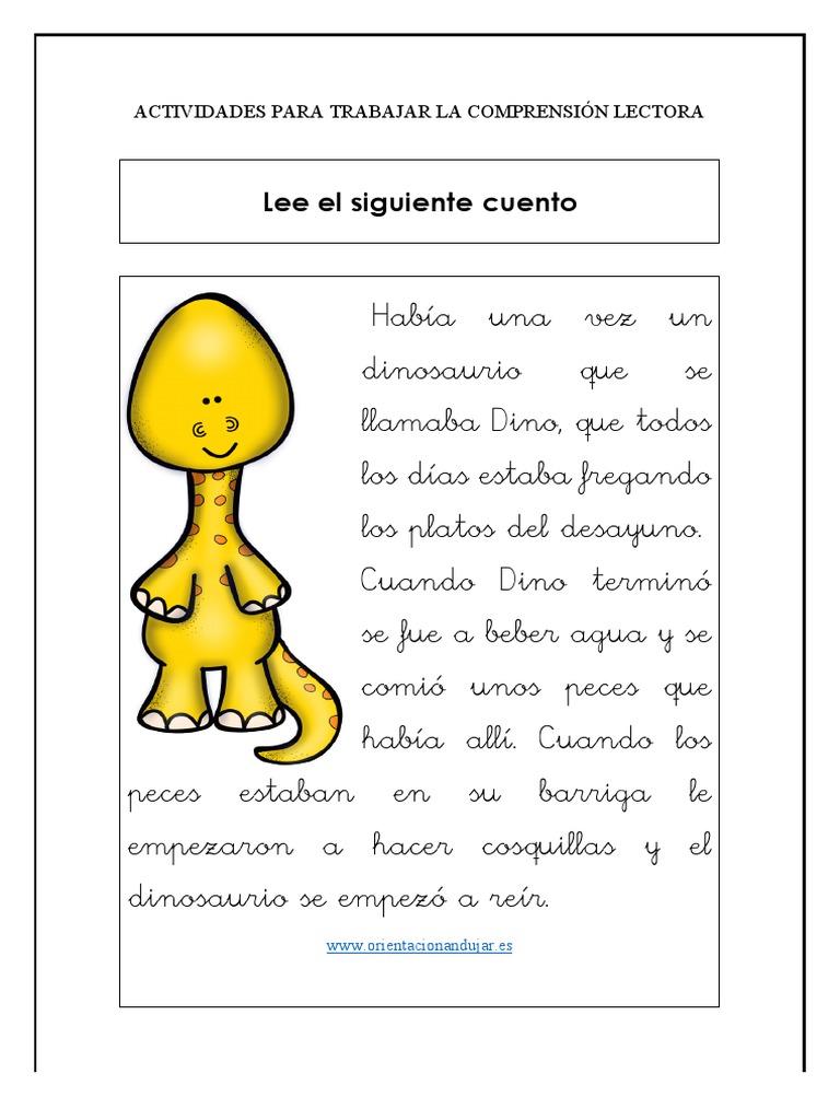 Cuento El DINOSAURIO DINO Incluimos Actividades de COMPRENSIÓN LECTORA ...