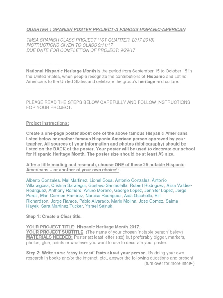 Quarter 1 Spanish Poster Project | PDF | Hispanic And Latino Americans