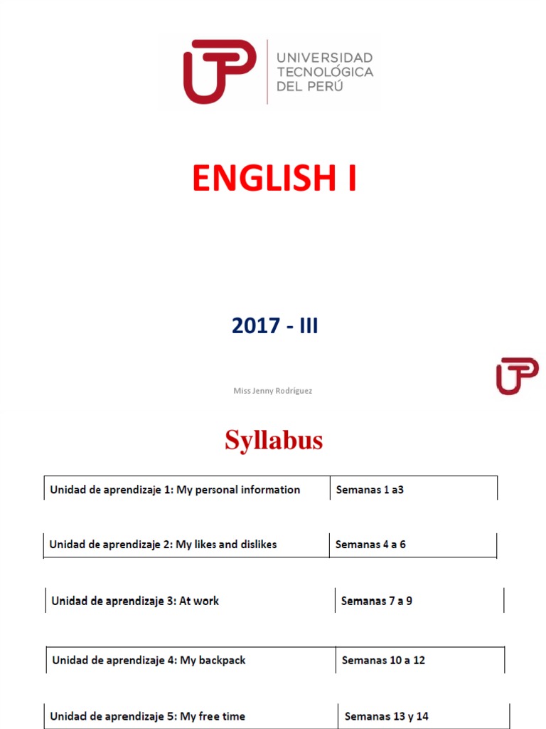 Syllabus - Evaluation English I | PDF