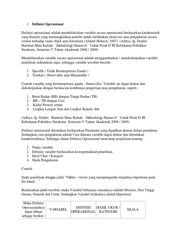 Definisi Operasional | PDF | Kesehatan Holistik