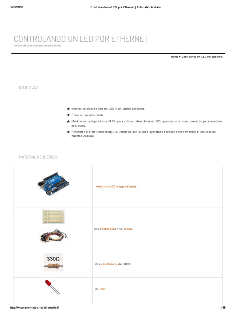 Controlando Un Led Por Ethernet Tutoriales Arduino Pdf Enrutador Computación Dirección Ip
