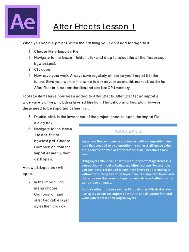 After Effects Lesson 1 | PDF | Adobe Photoshop | Adobe Illustrator