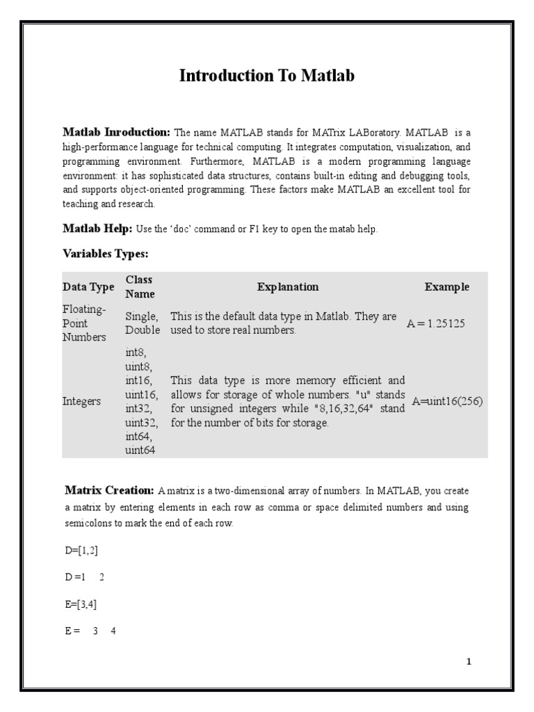 Introduction To Matlab | PDF | Matlab | Matrix (Mathematics)
