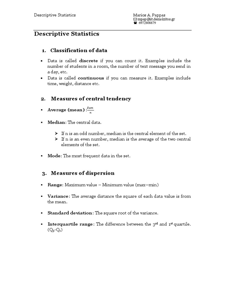 Intro to Descriptive Statistics | PDF | Median | Descriptive Statistics